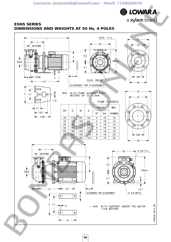 Bomba LOWARA ESHS 40-250/15/P45RSSA 1,5 KW - 101864120 - Trifasica - Precio - BOMBAS ONLINE