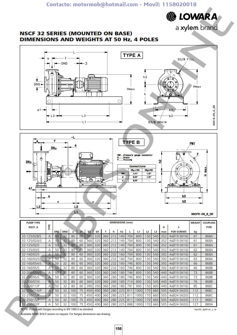 Bomba LOWARA NSCF 65-250/55A/P45 VCC4 5,5 KW - 101845790 - Trifasica ...
