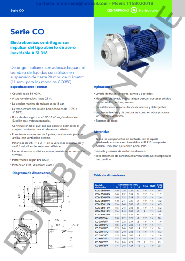 Bomba Inoxidable Alto Caudal LOWARA CO 350/15/D - Trifasica - Precio ...