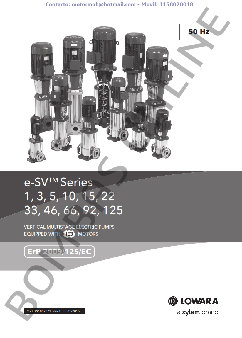 Bomba LOWARA SV N 22SV05N055T/D 5,5 KW - 1016LD654 - Trifasica - Precio - BOMBAS ONLINE