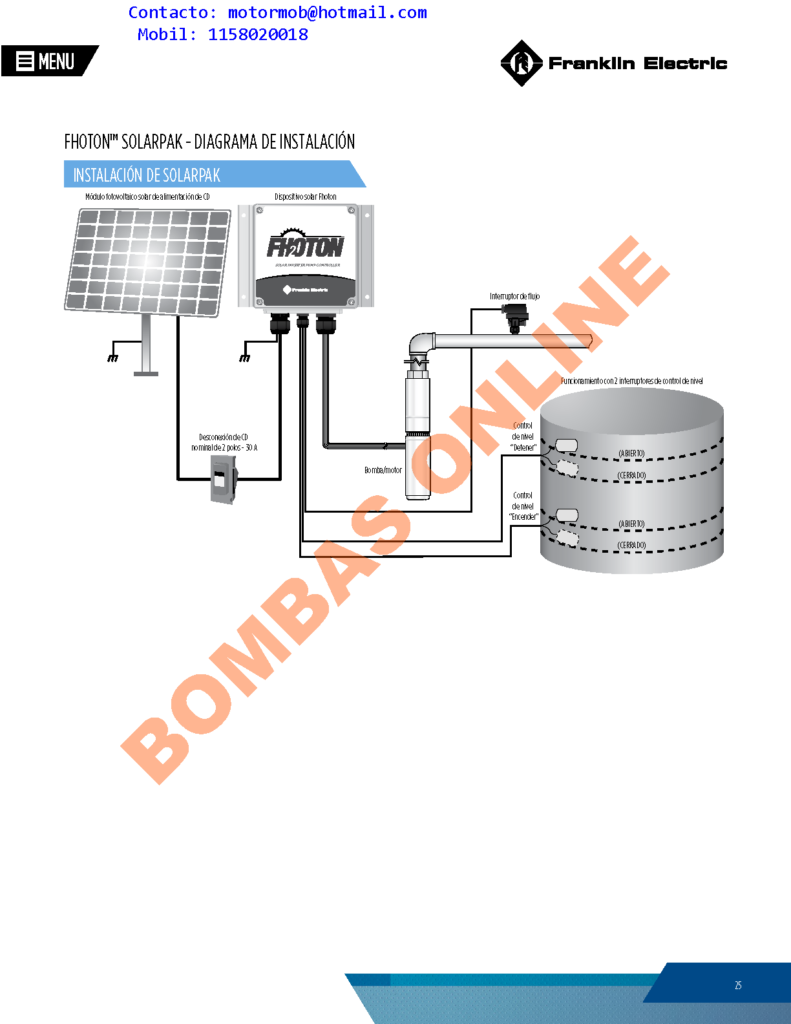 Bomba Sumergible 4" SOLAR FRANKLIN Fhoton SolarPAK - 60 FDSP-0.5HP - 0. ...