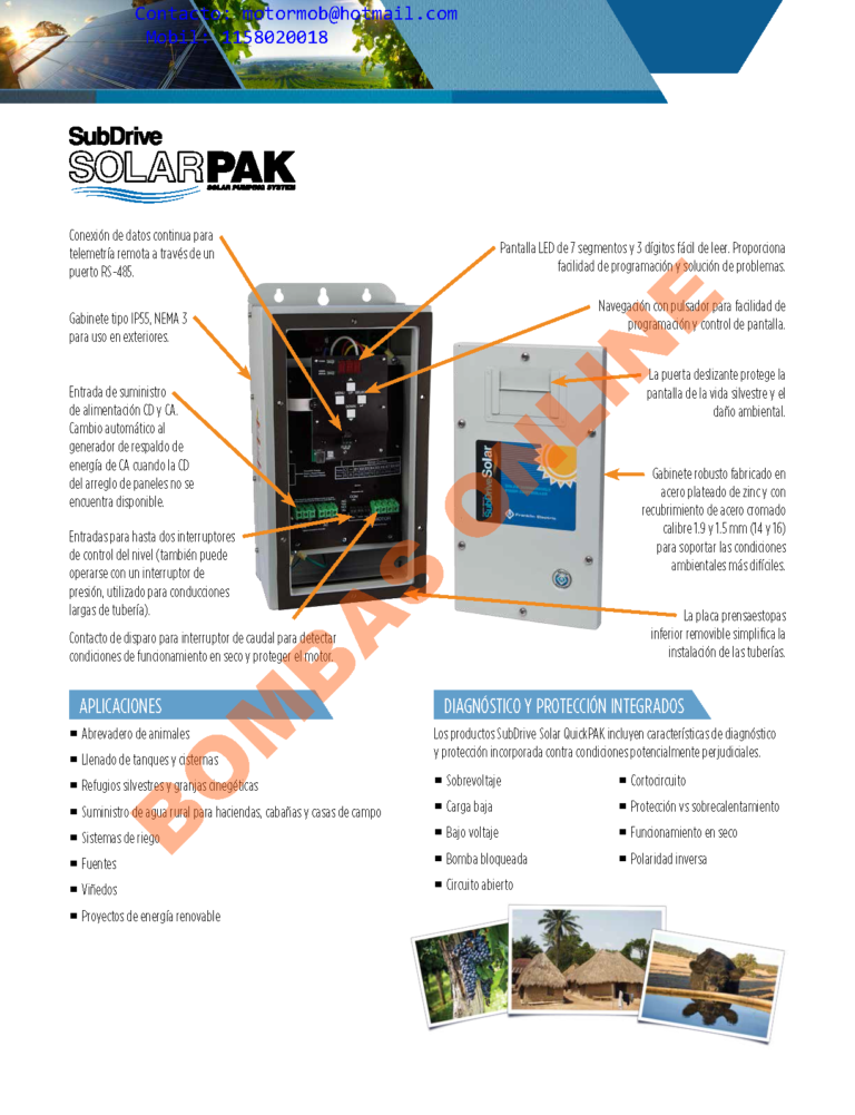 Bomba Sumergible SOLAR 4" FRANKLIN SubDrive Solar PAK 4" - 150 SDSP-3HP ...